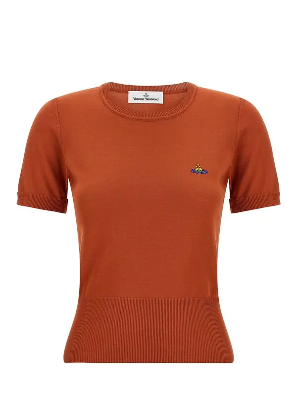 VIVIENNE WESTWOOD Bea Cotton Crewneck Top With Orb Embroidery - Orange
