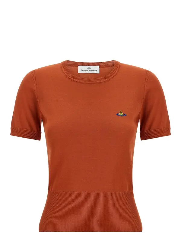 VIVIENNE WESTWOOD Bea Cotton Crewneck Top With Orb Embroidery - Orange