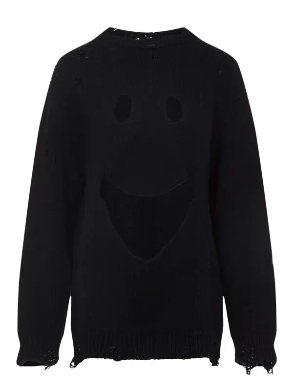 Moschino Virgin Wool Smiley Face Cut-out Sweater - Black