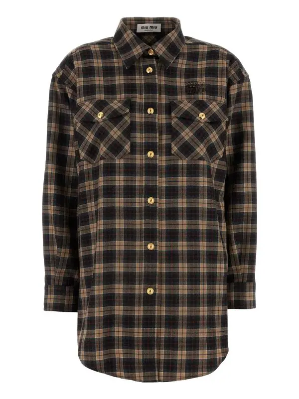 Miu Miu Plaid Virgin Wool Shirt - Brown