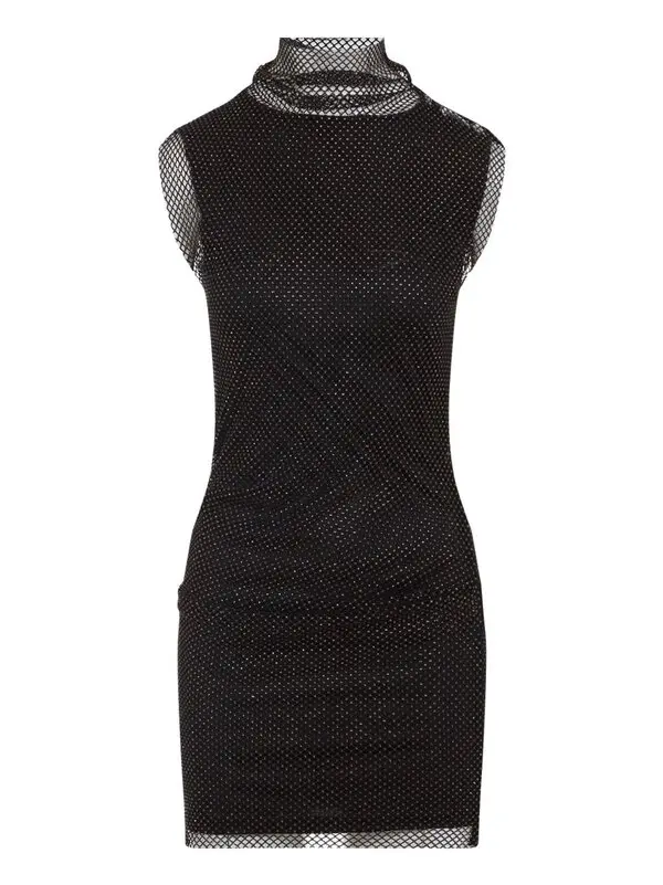 Sportmax Black Viscose Mini Dress With Crystal Embellishments - Brown