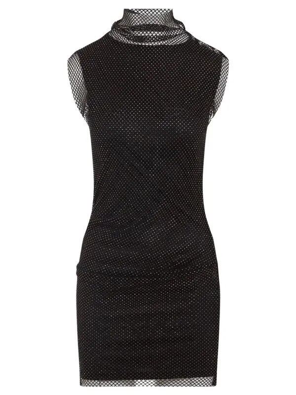 Sportmax Black Viscose Mini Dress With Crystal Embellishments - Brown