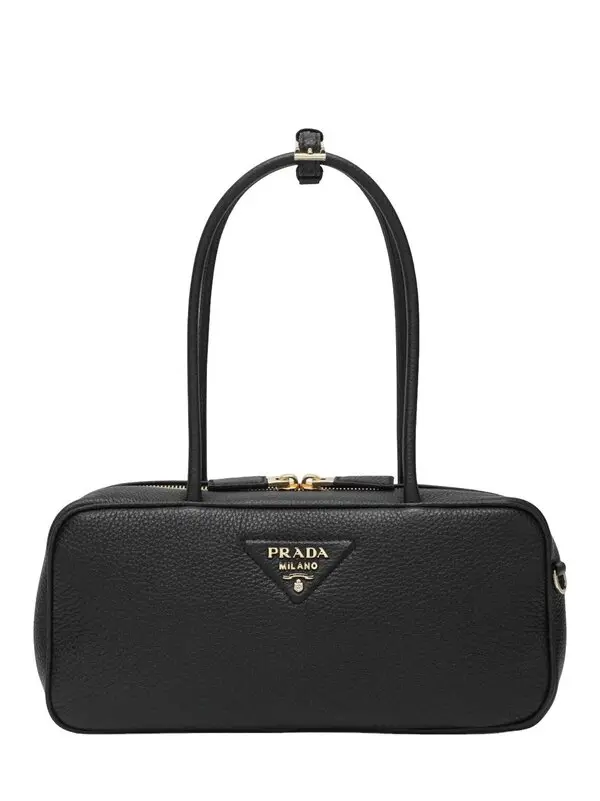 Prada Medium Leather Bowling Bag - Black