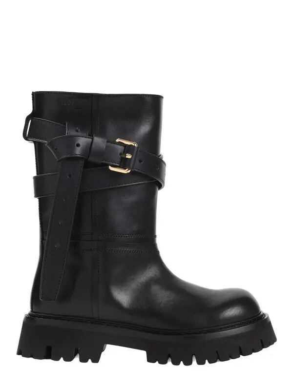 Moschino Leather Buckled Ankle Boots - Black