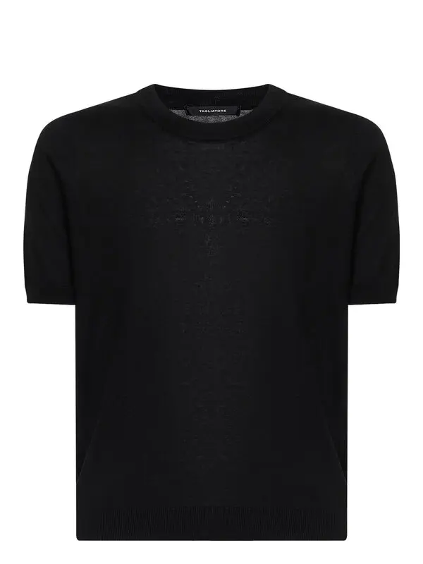 Tagliatore Black Silk Knit Crewneck T-shirt - Multicolor