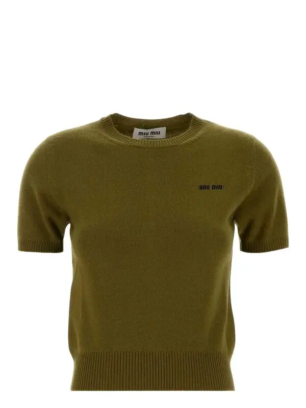Miu Miu Crew Neck Short Sleeve Sweater - Green