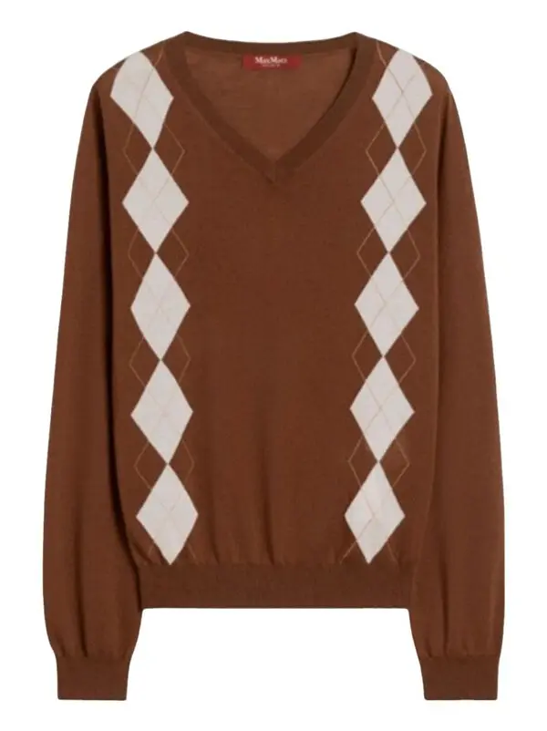 Max Mara V-neck Argyle Sweater - Brown
