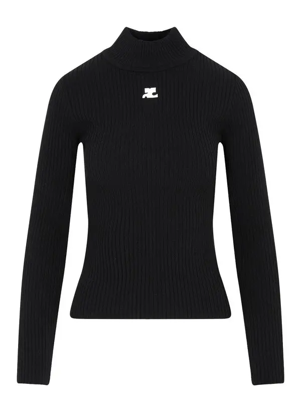 COURREGES Ribbed Roll Neck Jumper - Black
