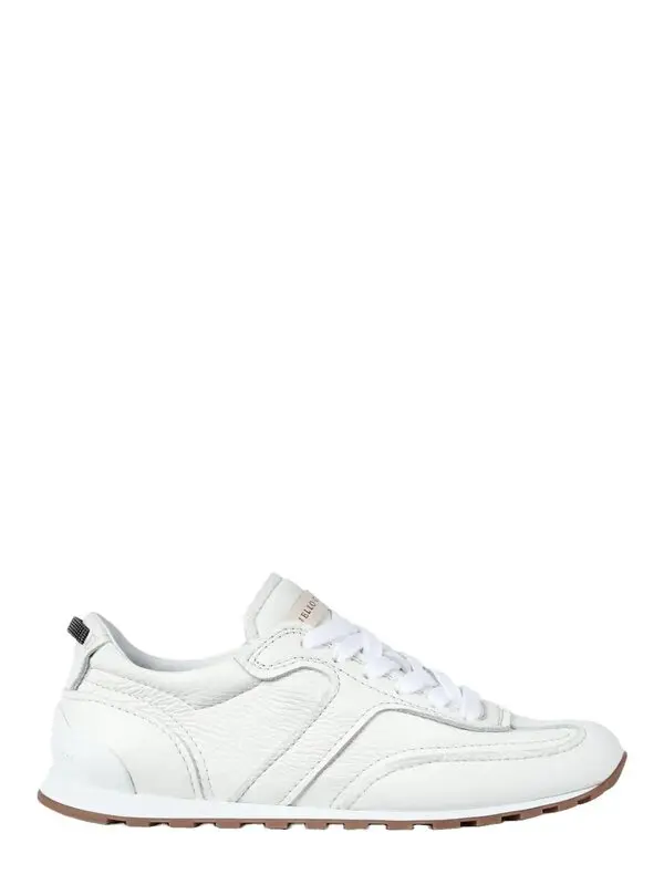 Brunello Cucinelli Grained Soft Leather Runners With Shiny Loops - White