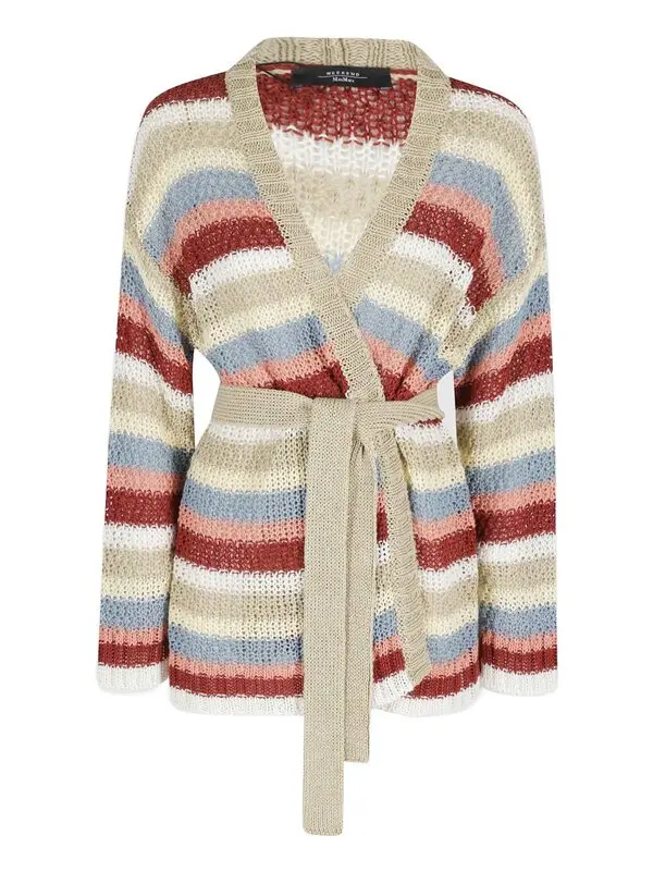 Max Mara Striped Knit Cardigan With Belt - Red