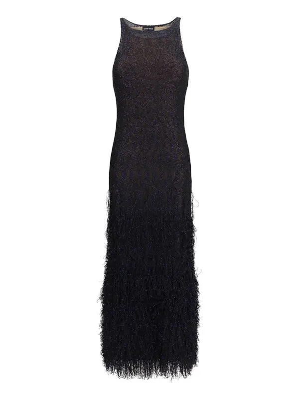 Giorgio Armani Long Sequin-knit Dress With Fringe Detail - Blue