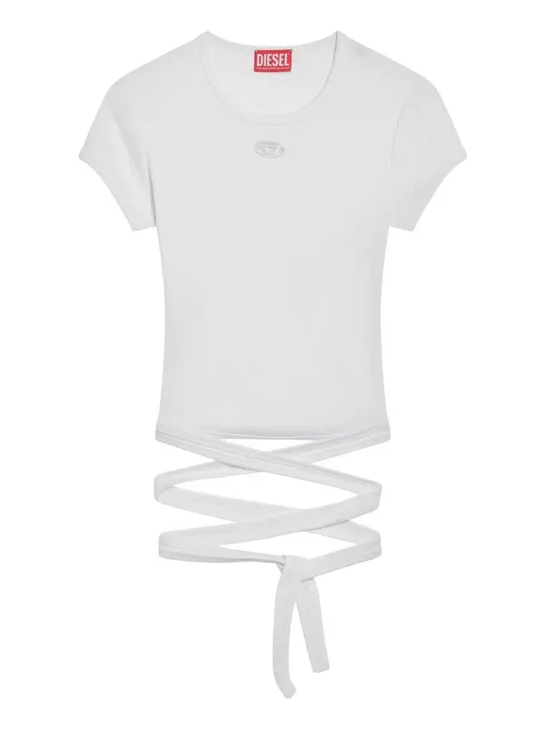 DIESEL® Cropped T-shirt With Crossed Ribbon Detail - White