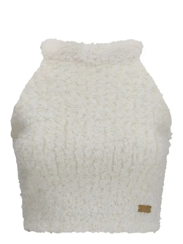 Balmain Sleeveless Crew Neck Top In Tweed - White