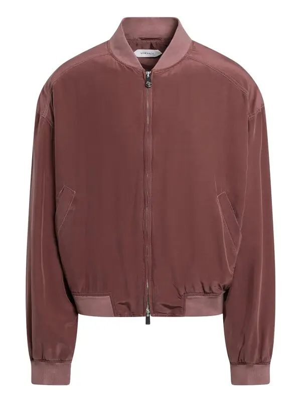 Versace Washed Silk Bomber Jacket With Embroidered Logo - Purple