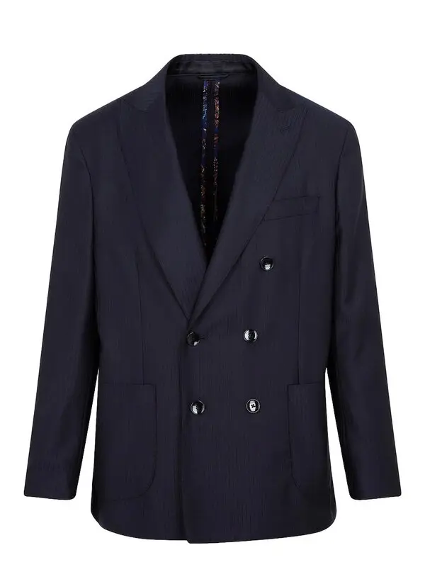 Etro Virgin Wool Pinstripe Double-breasted Jacket - Blue