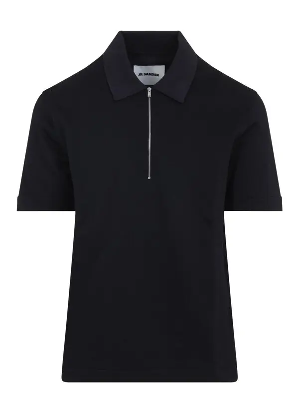 JIL SANDER Knitted Collar Polo - Blue