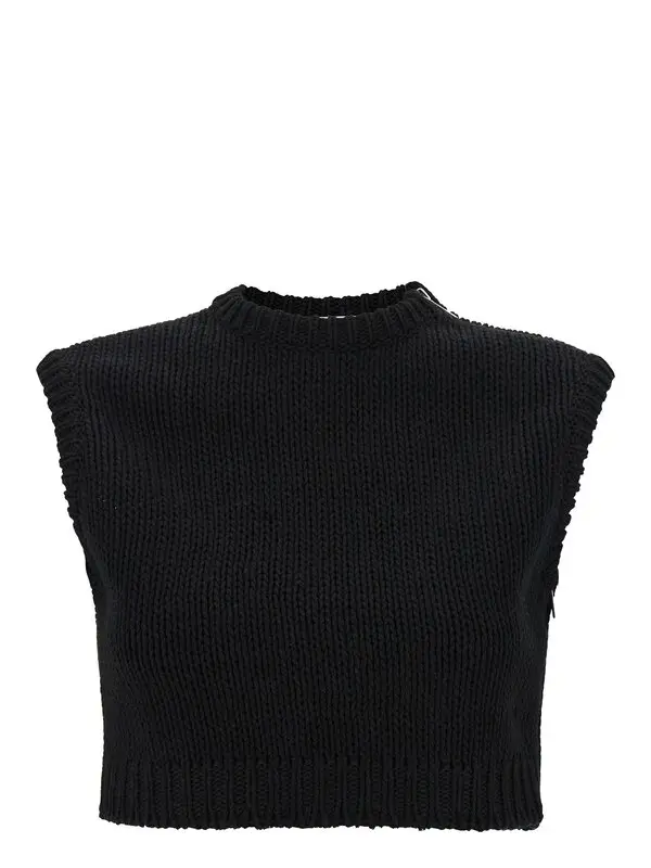 Max Mara Msvolto Shaved Cotton Zip Detail Cropped Sweater - Black