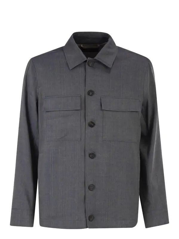 Peserico Lightweight Linen And Wool Blend Jacket With Patch Pockets - Gray