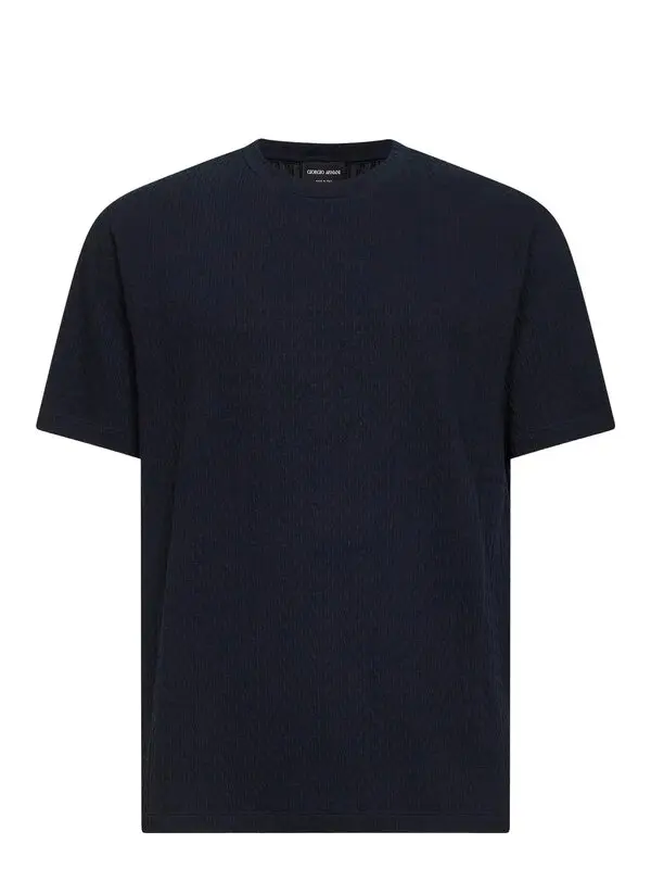 Giorgio Armani Dark Navy Asv Embossed Viscose Blend T-shirt - Multicolor
