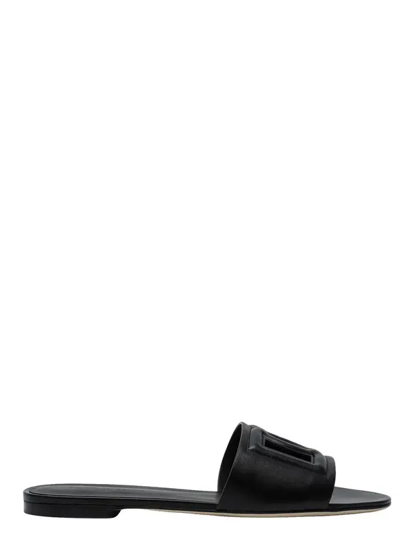 Dolce & Gabbana Calfskin Leather Slides With Dg Logo - Black