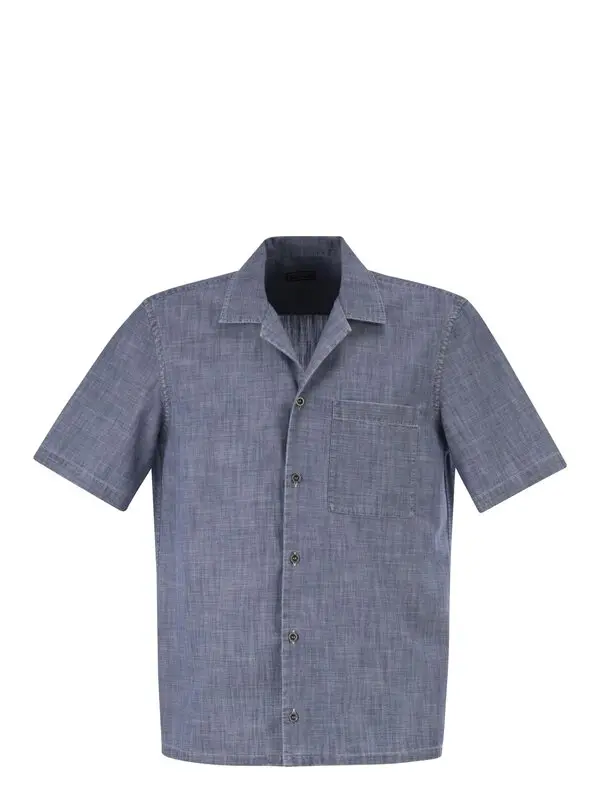 Peserico Lightweight Cotton Chambray-effect Short-sleeve Shirt - Blue