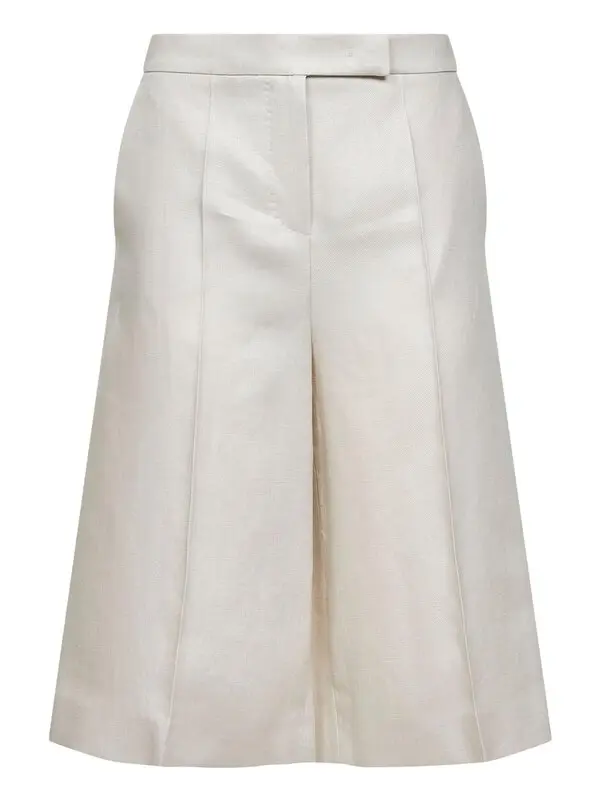 Max Mara Beige Linen Twill Wide Leg Bermuda Shorts - Multicolor