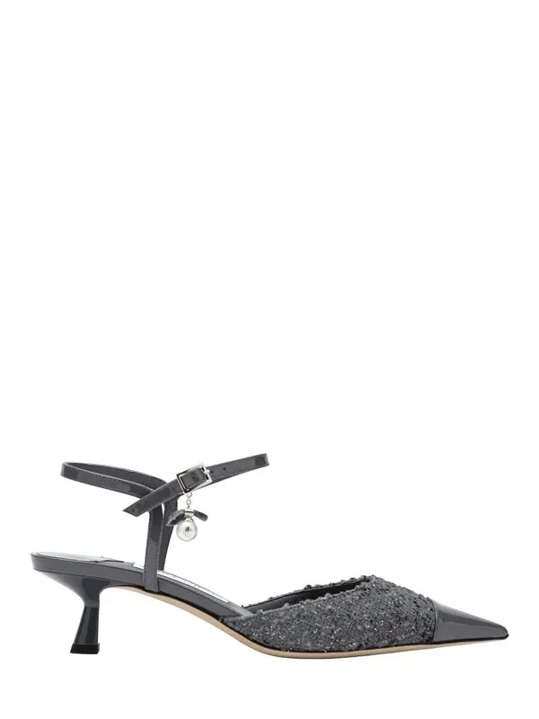 JIMMY CHOO Graphite Leather And Fabric Slingbacks - Gray