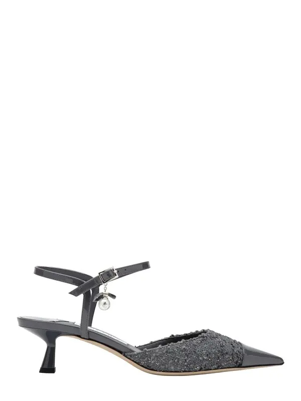 JIMMY CHOO Graphite Leather And Fabric Slingbacks - Gray