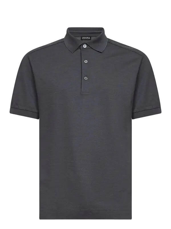 Zegna Grey Cotton And Silk Pique Polo Shirt - Multicolor