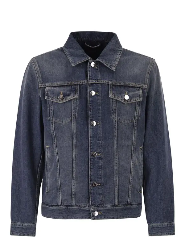 Peserico Cotton Denim Jacket With Vintage Wash And Tailored Details - Multicolor