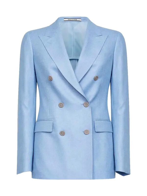 Tagliatore Light Blue Wool, Silk, And Linen Double-breasted Blazer - Multicolor