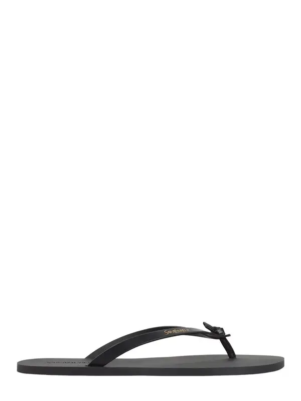 Saint Laurent Leather Flat Flip Flop Sandals - Black