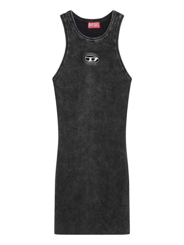 DIESEL® Ribbed Sleeveless Tank Dress With Metallic Oval D Logo - Black