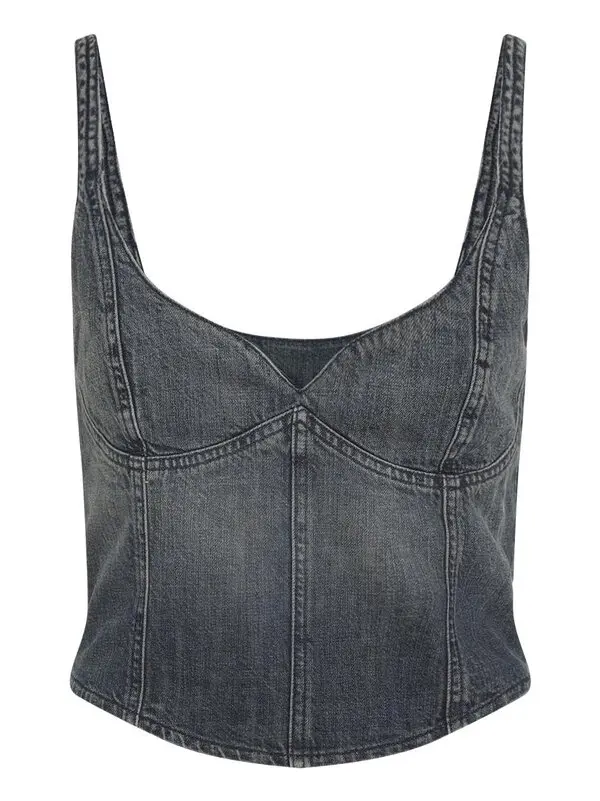 Balenciaga Corseted Denim Top - Black