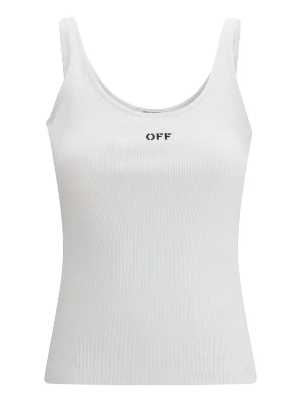 Off-White Ribbed Cotton Tank Top With Embroidered Logo - White