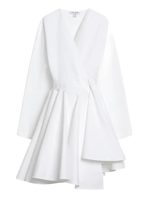 Alaïa Cotton Poplin Asymmetrical V-neck Mini Dress - White