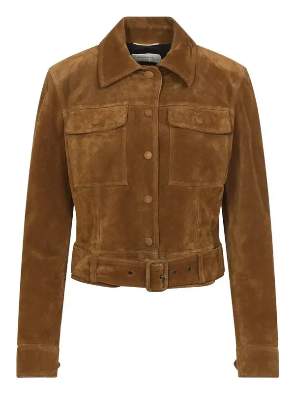 Saint Laurent Suede Belted Jacket - Brown