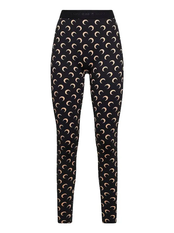 MARINE SERRE Black Moon Print Recycled Jersey Leggings - Multicolor
