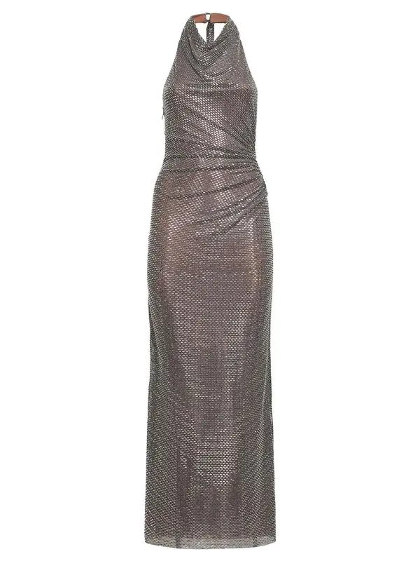 SELF-PORTRAIT Grey Rhinestone Maxi Dress - Multicolor