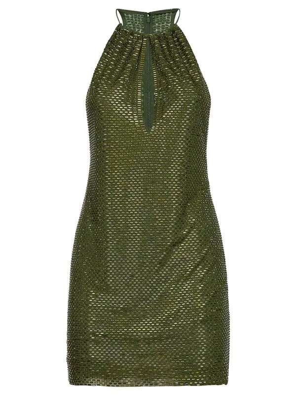 SELF-PORTRAIT Rhinestone Halter Mini Dress - Multicolor