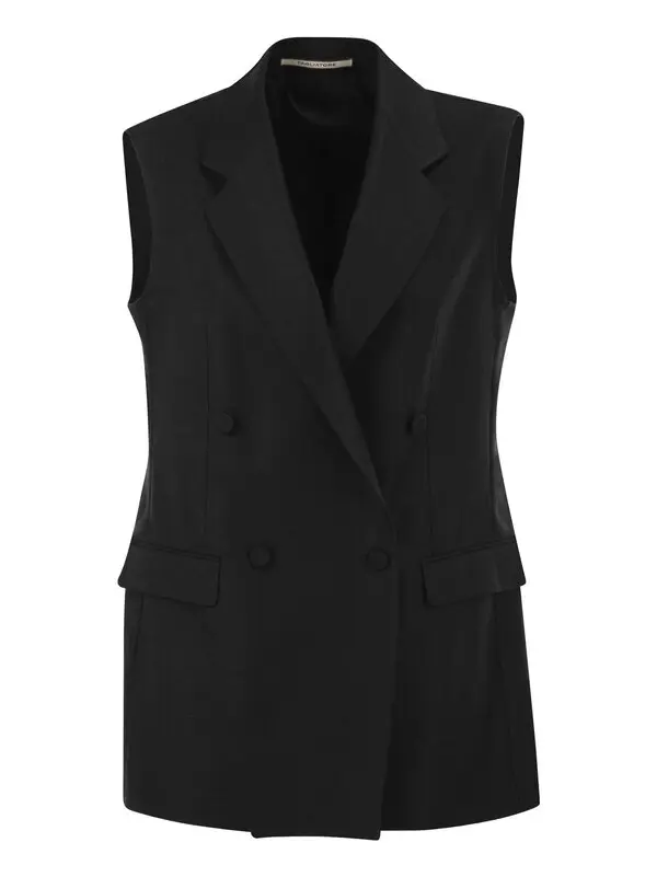 Tagliatore Double-breasted Linen Waistcoat - Black