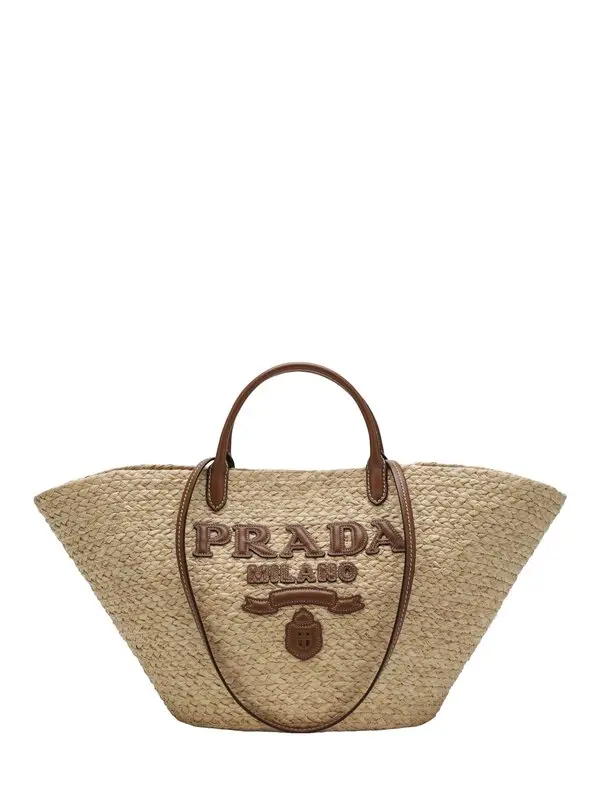 Prada Raffia And Leather Shopping Bag - Cream