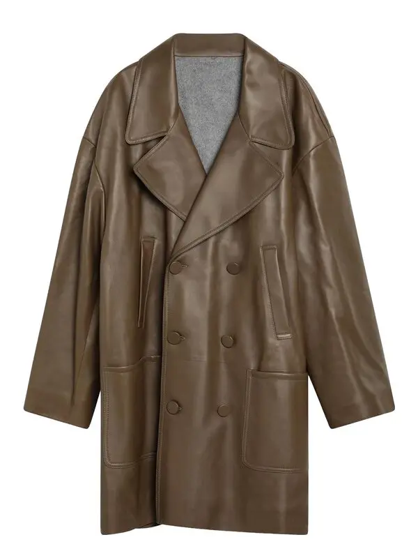 Fendi Double-breasted Nappa Leather Overcoat - Cream