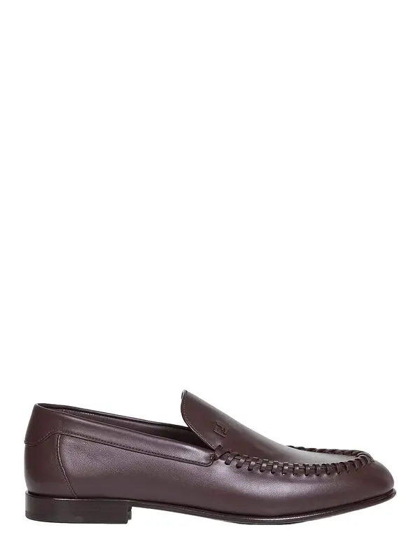 Fendi Dark Brown Leather Braided Loafers - Multicolor