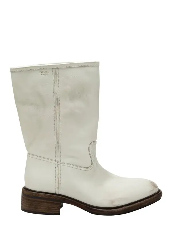 Prada Aged-effect Leather Boots - White