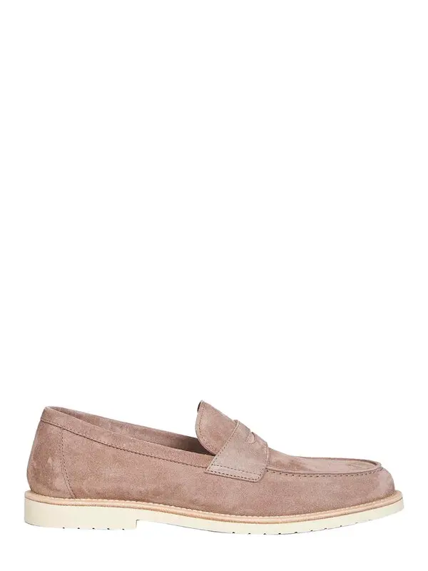 Brunello Cucinelli Light Beige Reversed Calf Leather Penny Loafers - Multicolor