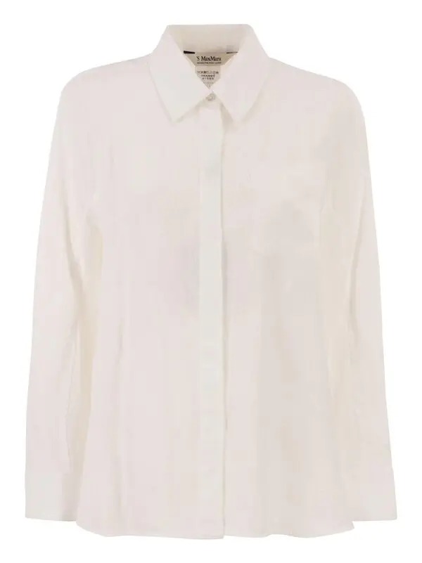 Max Mara Linen Shirt With Classic Collar And Patch Pocket - White