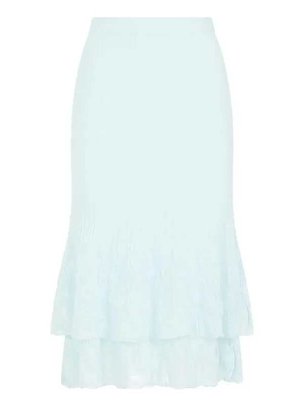 Bottega Veneta Ribbed Cotton Blend Midi Skirt With Flounces - Blue
