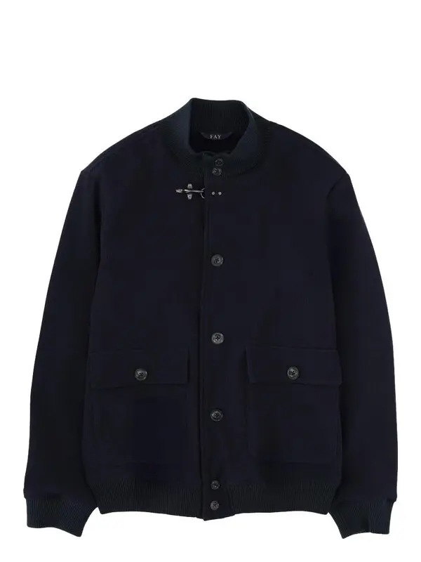 FAY Wool Blend Button-up Jacket - Blue