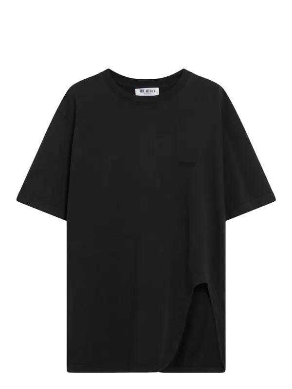 Attico Washed Cotton T-shirt With Shaped Hem - Black